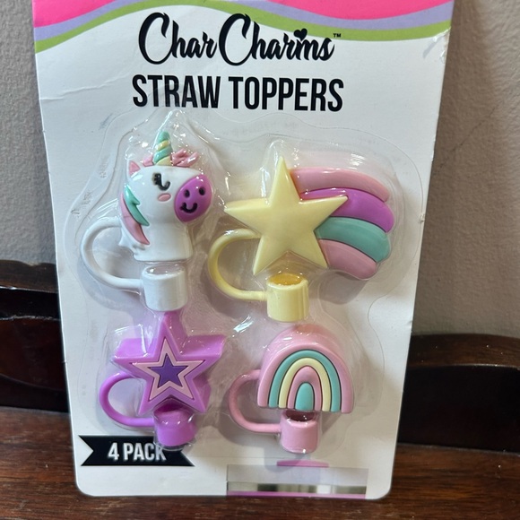 Dining | Straw Toppers Unicorn Star And Rainbow Set | Poshmark
